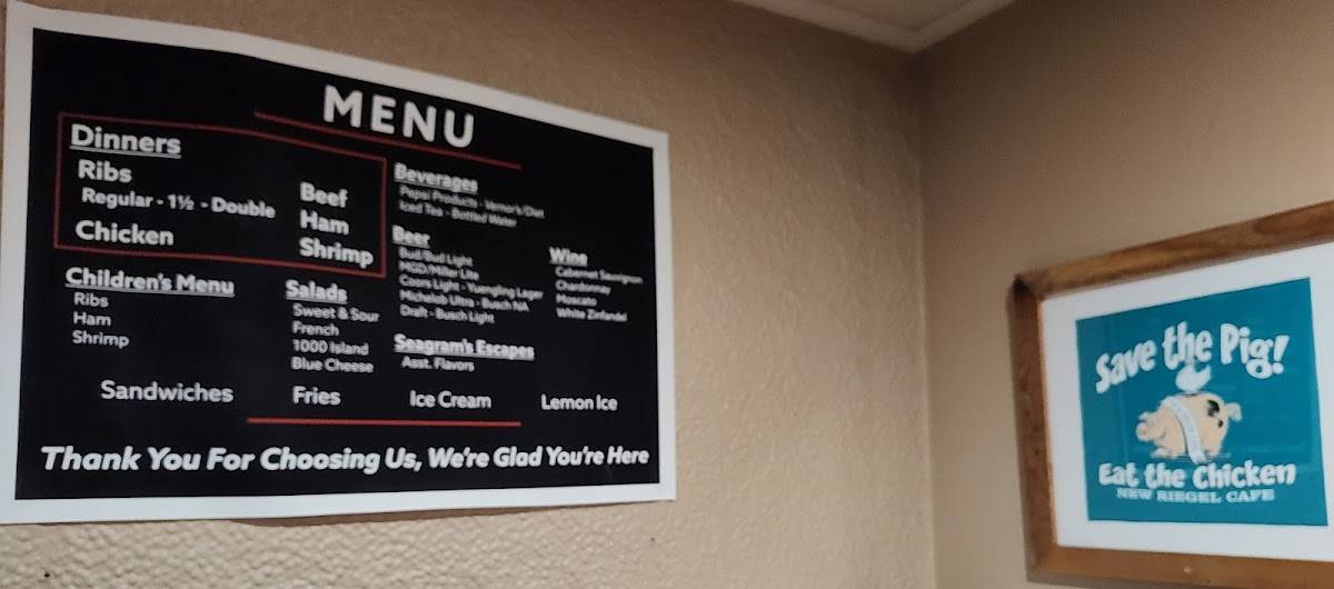 Menu at New Riegel Cafe, New Riegel