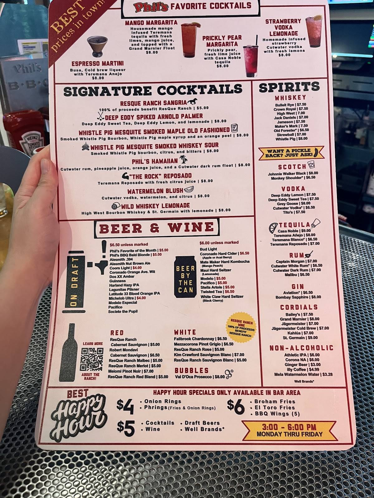 Menu at Phil's BBQ, Santee, Mission Gorge Rd
