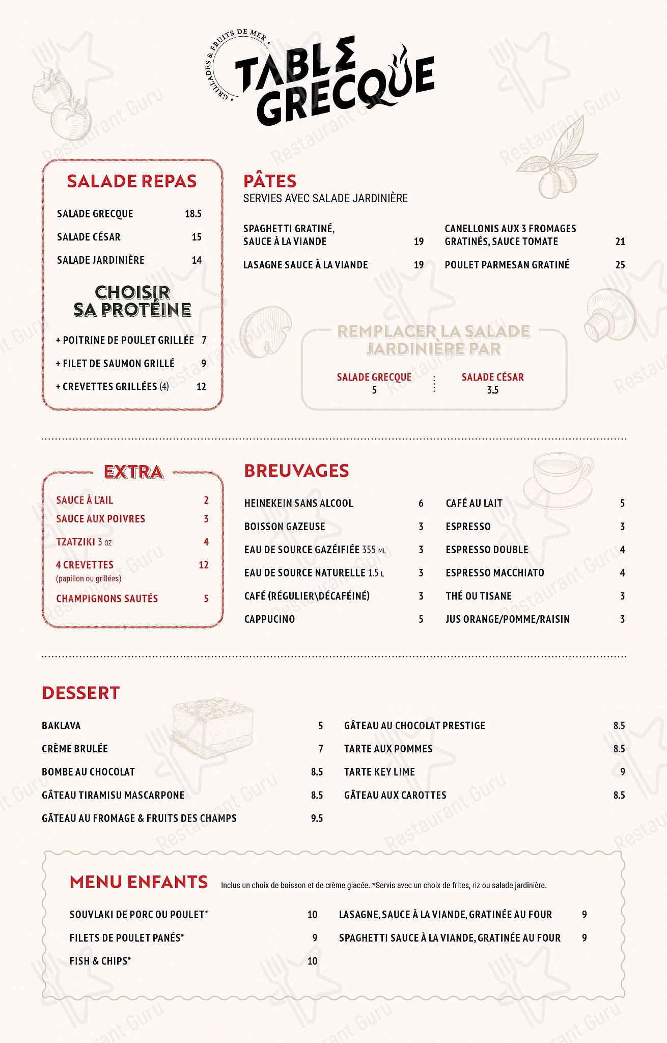Menu au Table Grecque BBQ, Granby