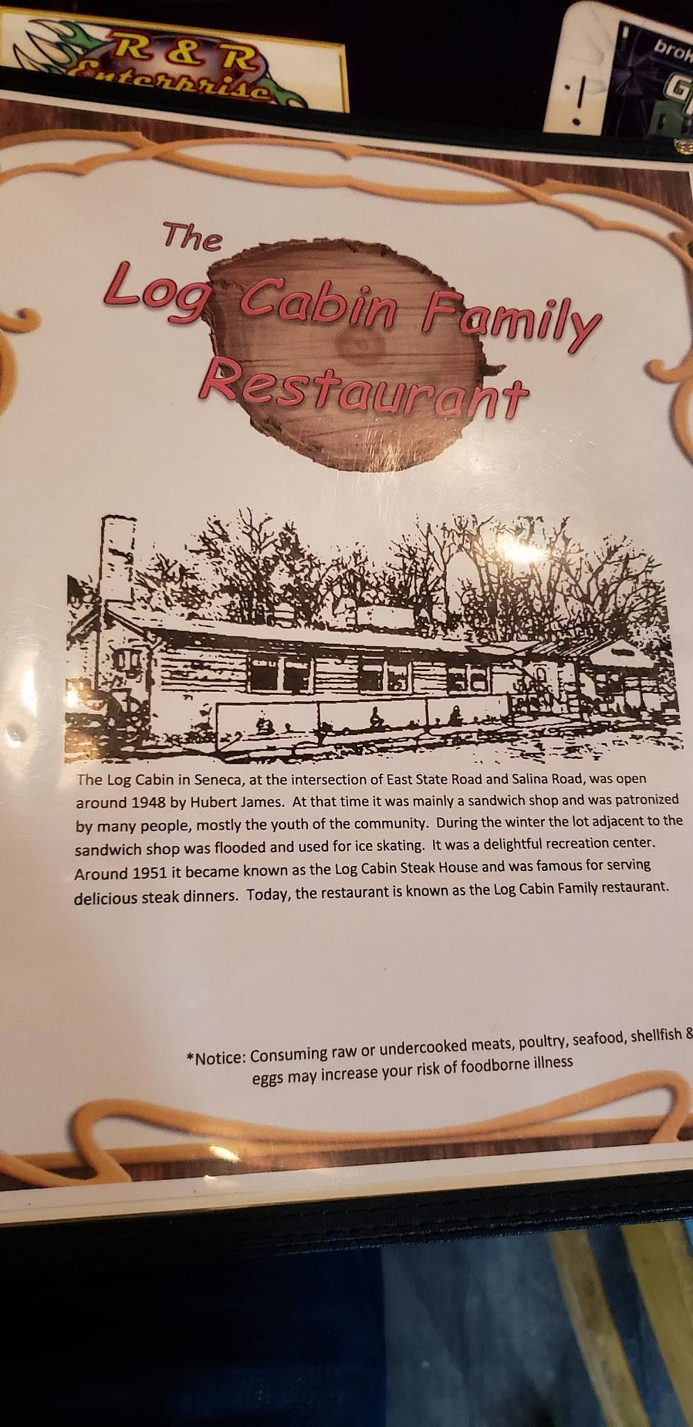 Menu at The Log Cabin BBQ, Seneca