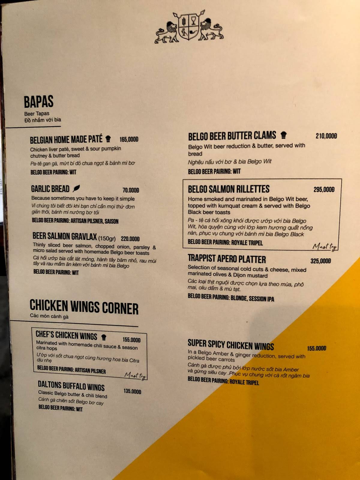 Menu at BELGO DA KAO - BELGIAN CRAFT BEER & GASTROPUB, Ho Chi Minh City ...