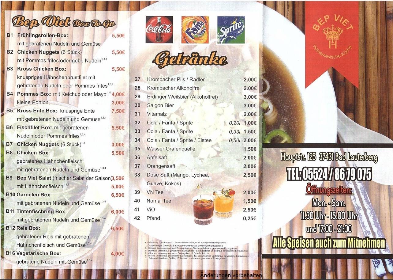 Speisekarte von BEP VIET original vietnamesische Küche restaurant, Bad ...