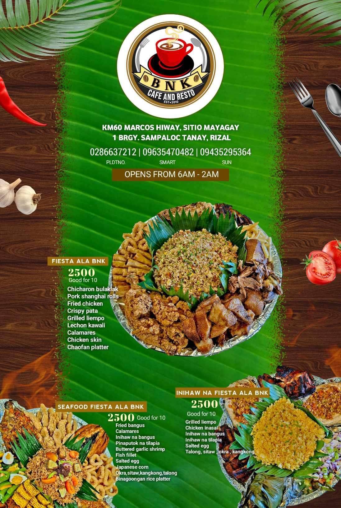 Menu at BNK Cafe & Resto - Budbod ni Nanay Kaling, Tanay