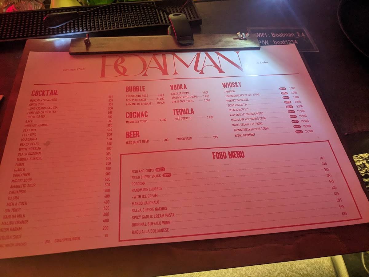 Carta del pub y bar BOATMAN, Lapulapu, 826C+5VV