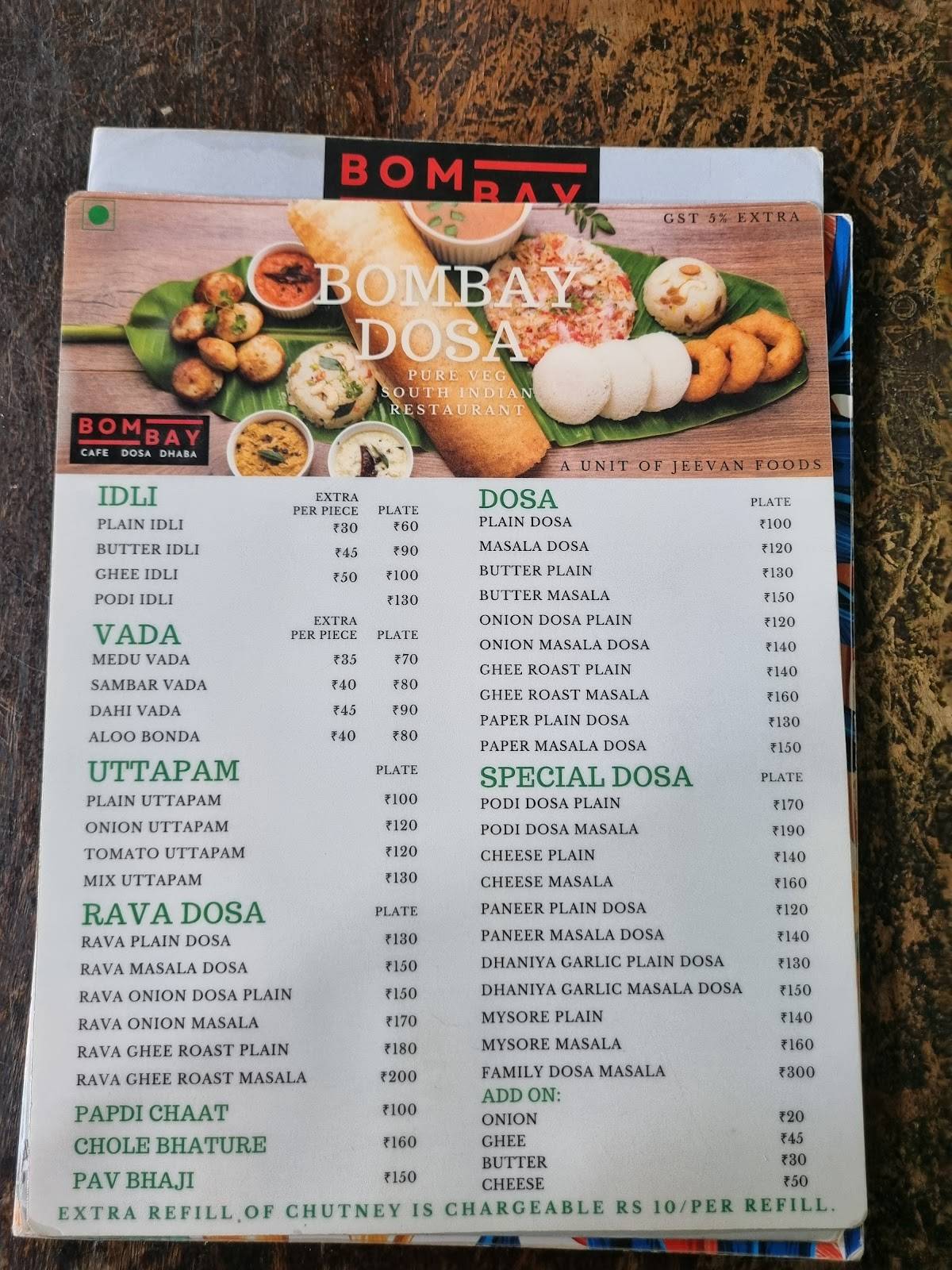 Menu at Bombay Cafe Dosa Dhaba, Kharagpur, Gate Bazar