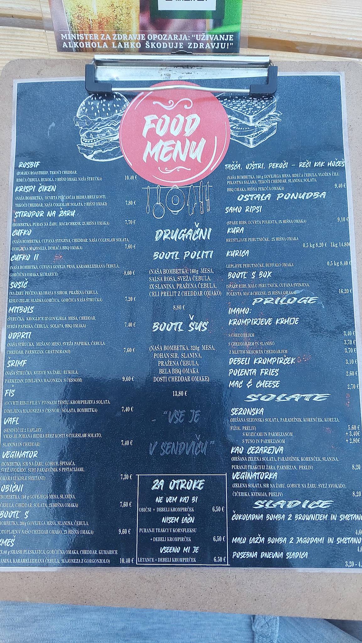 Menu au BOOTL’ S BURGERS & GOURMET SANDWICH restaurant, Maribor