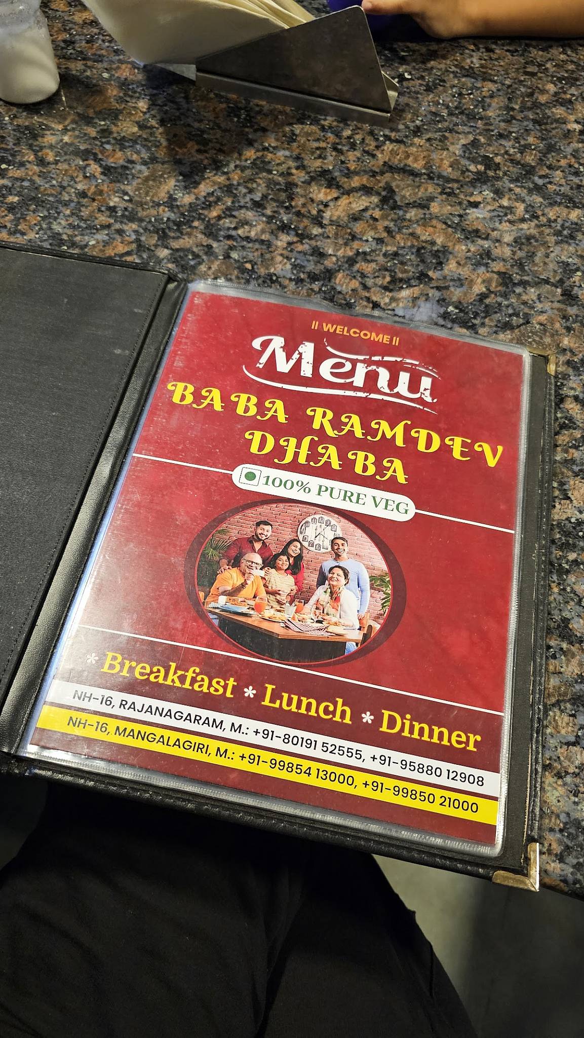 Menu at Baba Ramdev Dhaba, Rajahmundry