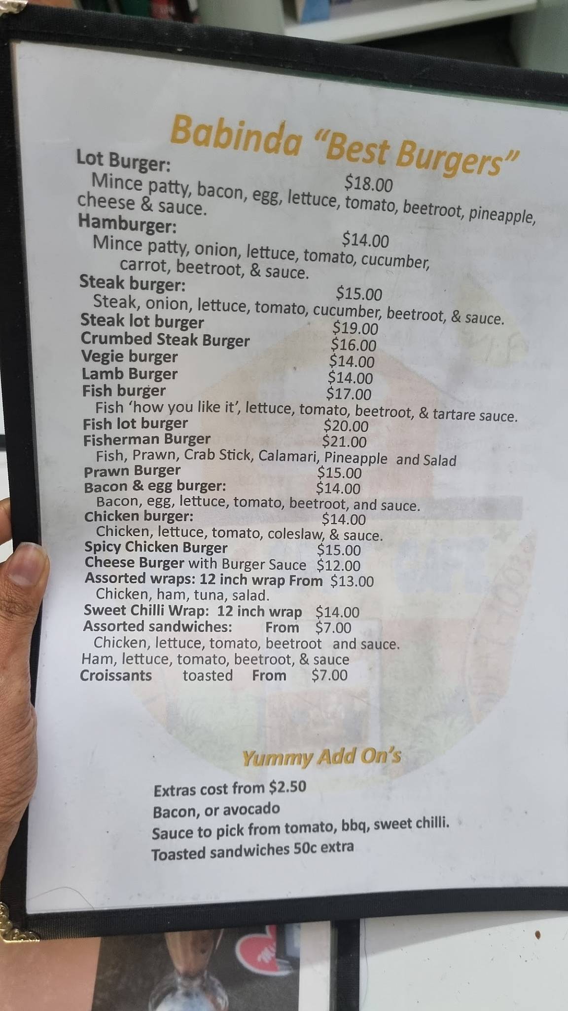 Menu at Babinda Kool Spot Cafe, Babinda