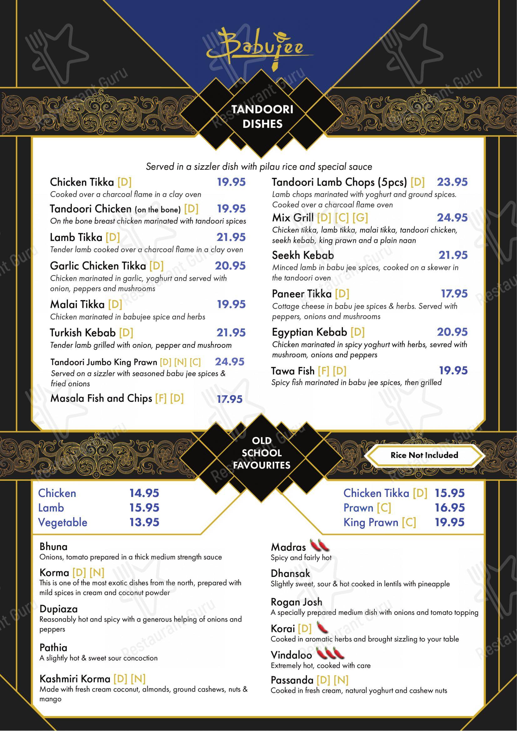 Menu at Babujee Tawa & Balti Restaurant, Dundee