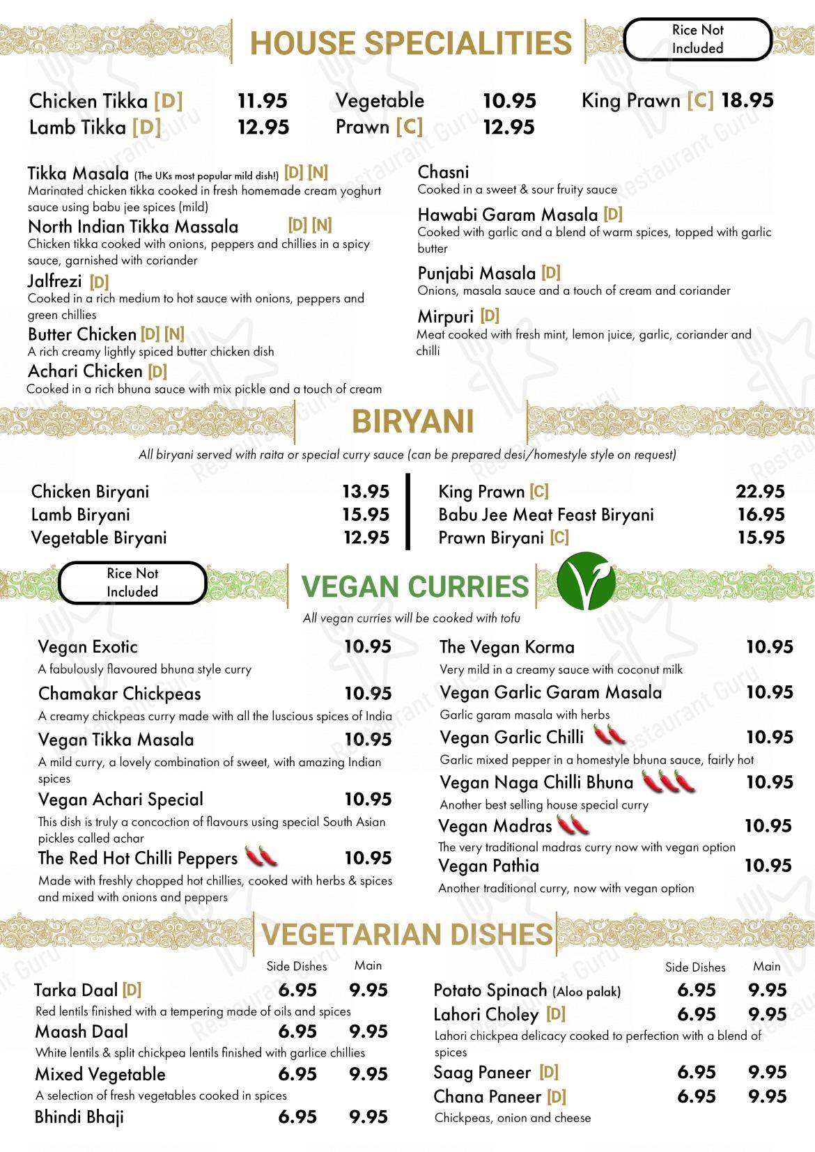 Menu at Babujee Tawa & Balti Restaurant, Dundee