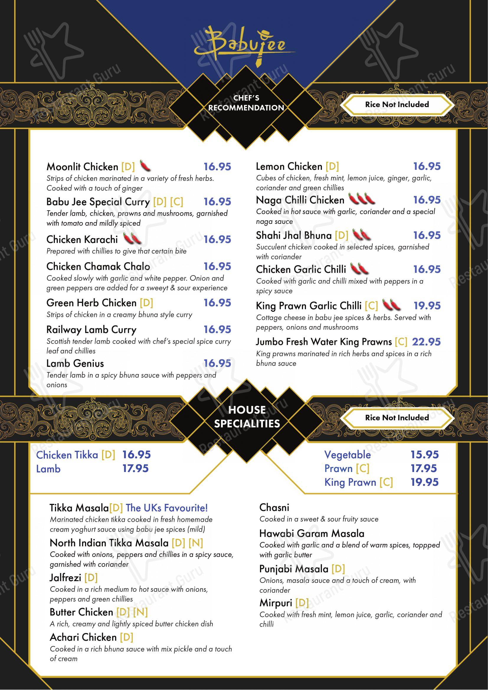 Menu at Babujee Tawa & Balti Restaurant, Dundee