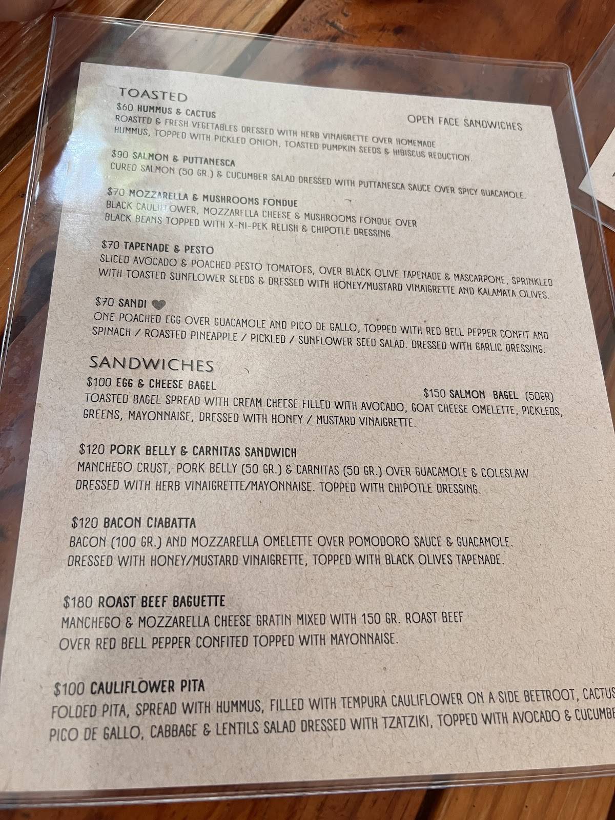 Menu at Madre Masa restaurant, Bacalar