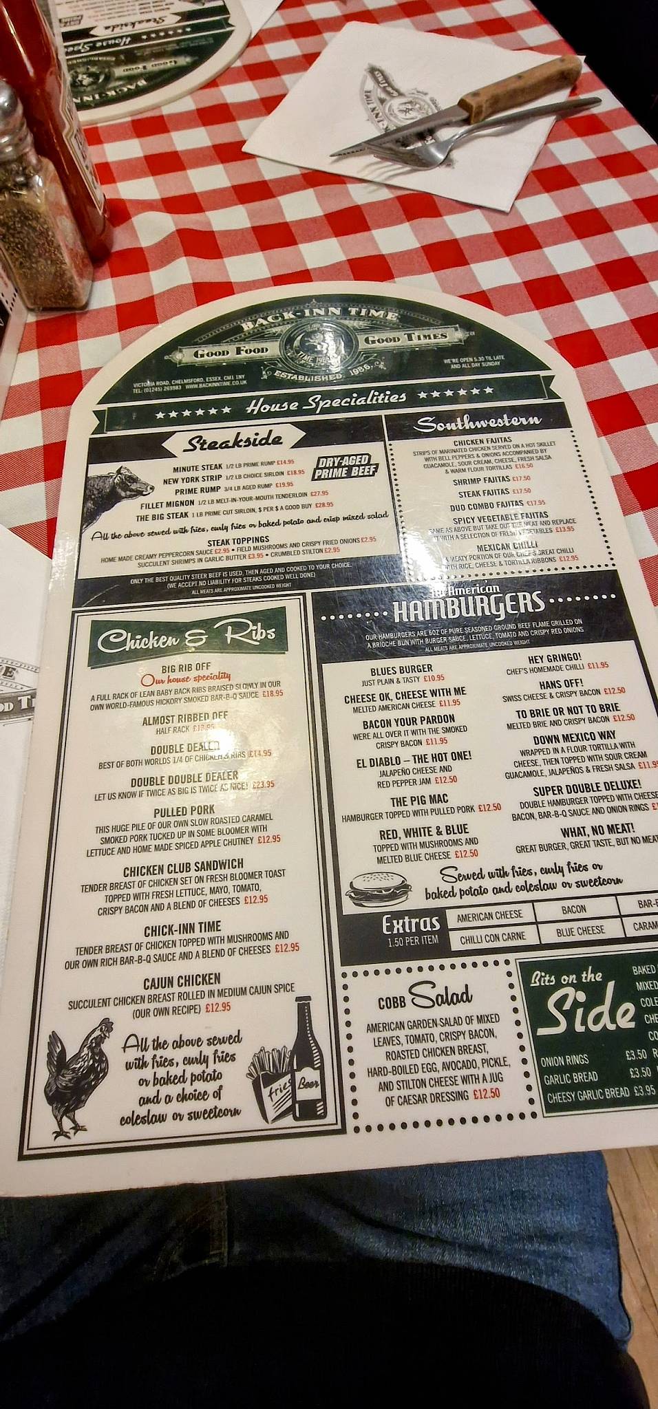 Menu at Back-Inn Time pub & bar, Chelmsford