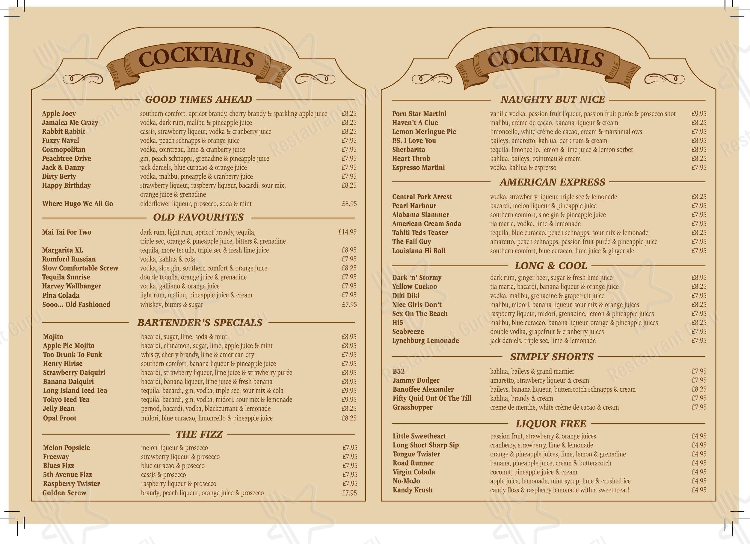 Menu at Back-Inn Time pub & bar, Chelmsford