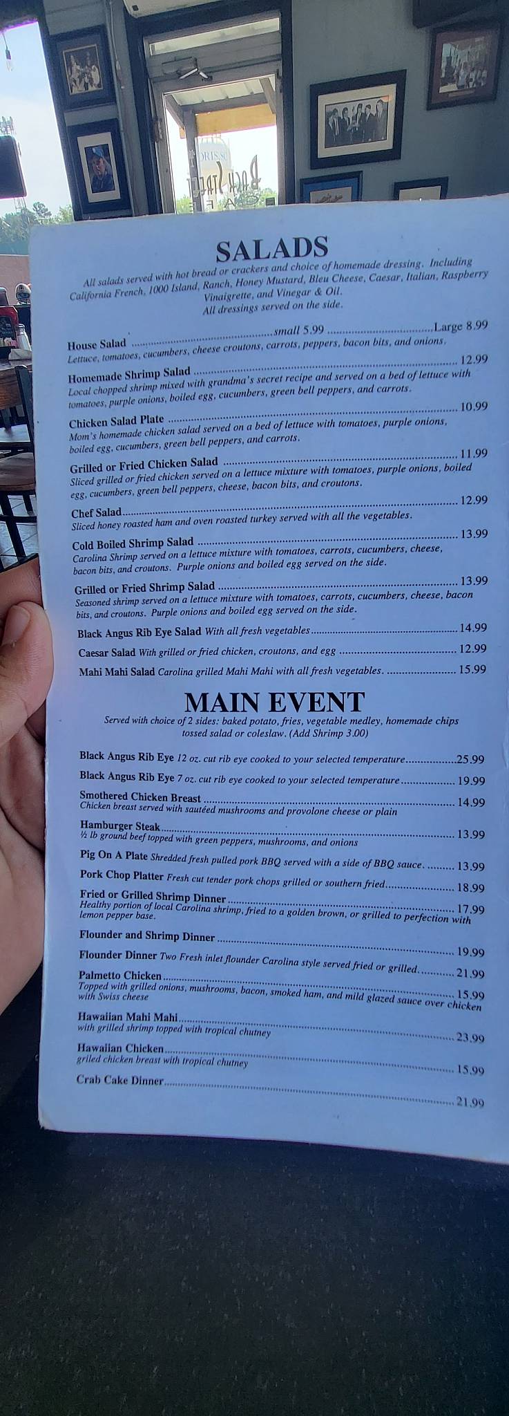 Menu at Back Street Cafe, Loris