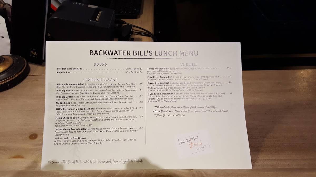 Menu at Backwater Bill's Grill Private Club, Bluffton, 202 Hampton Lake ...