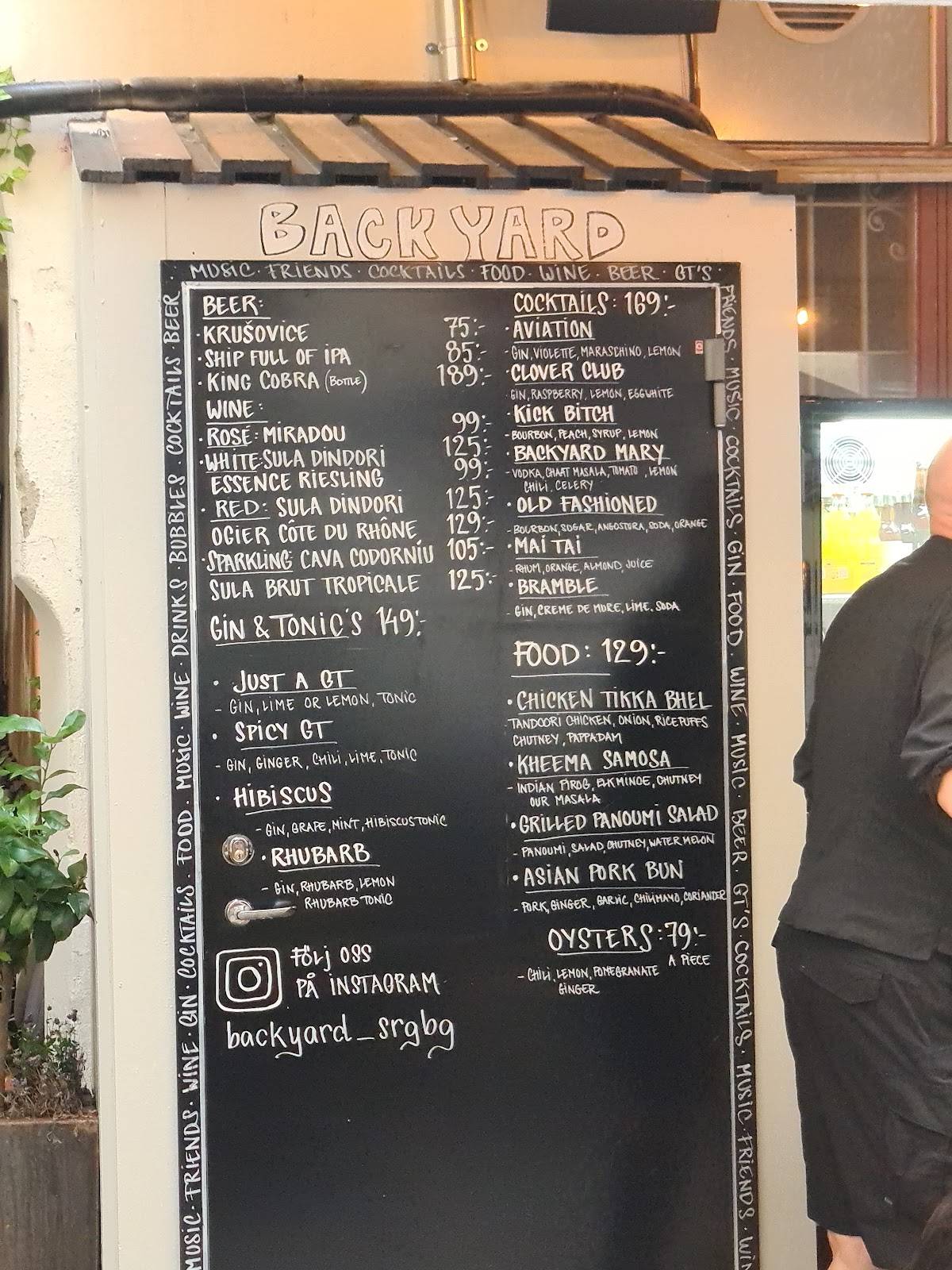 Menu at Backyard pub & bar, Gothenburg