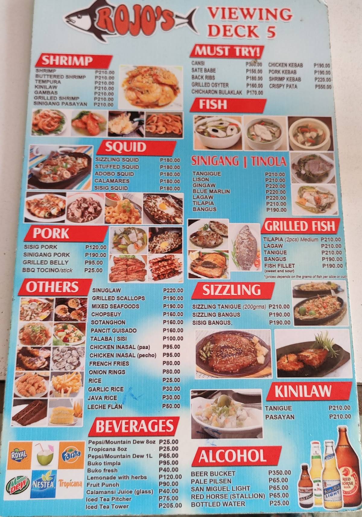 Menu at Rojo's Viewing Deck 5 restaurant, Bacolod