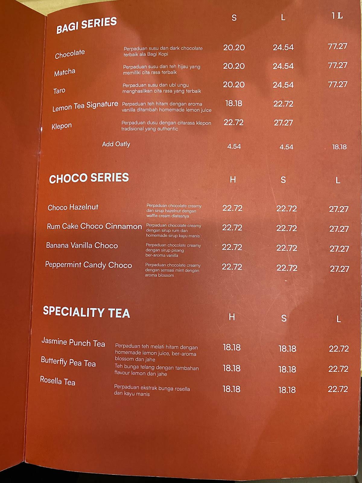 Menu at Bagi Kopi Kota Wisata, Indonesia