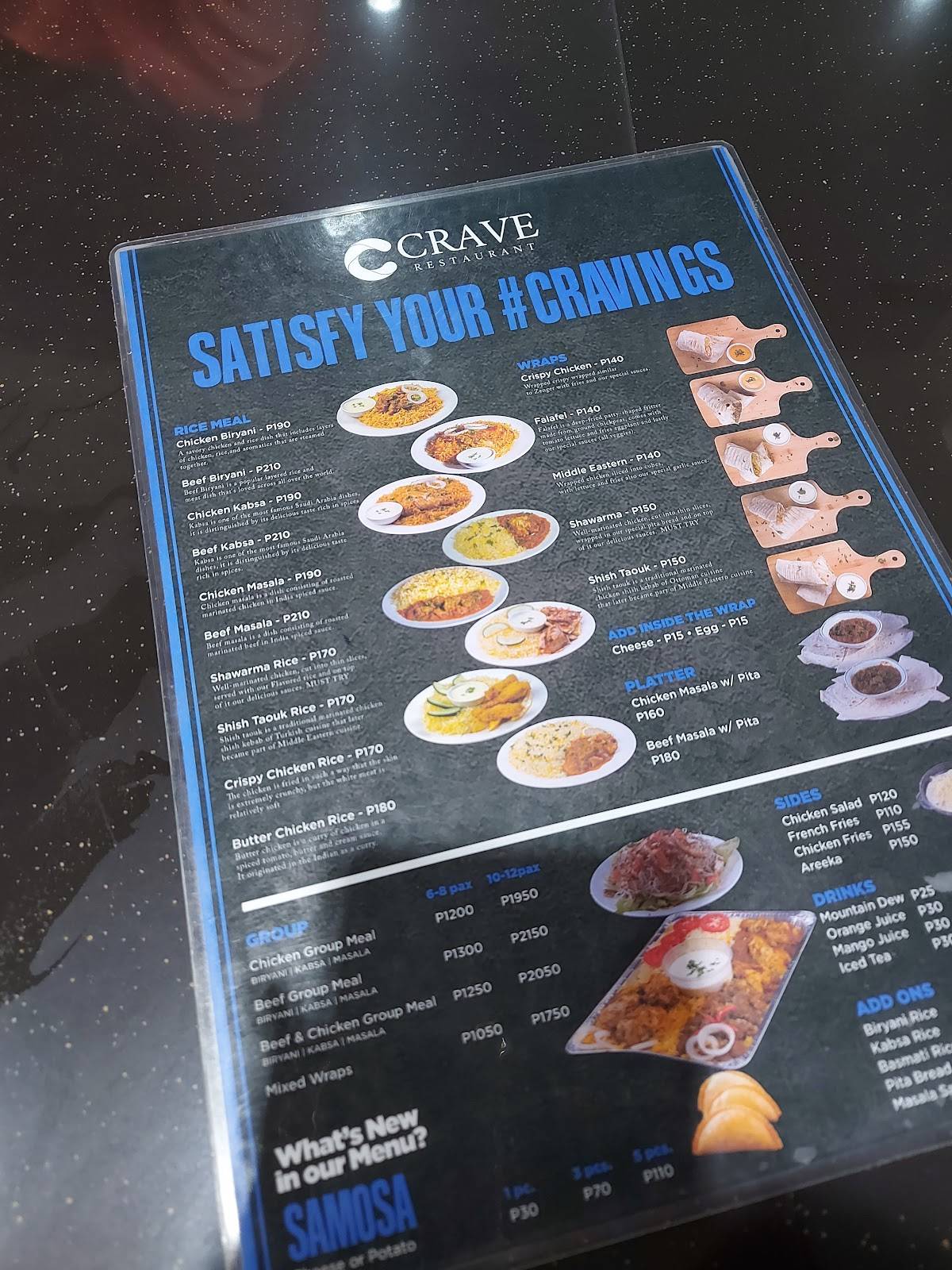 Carta de Crave Restaurant, Baguio