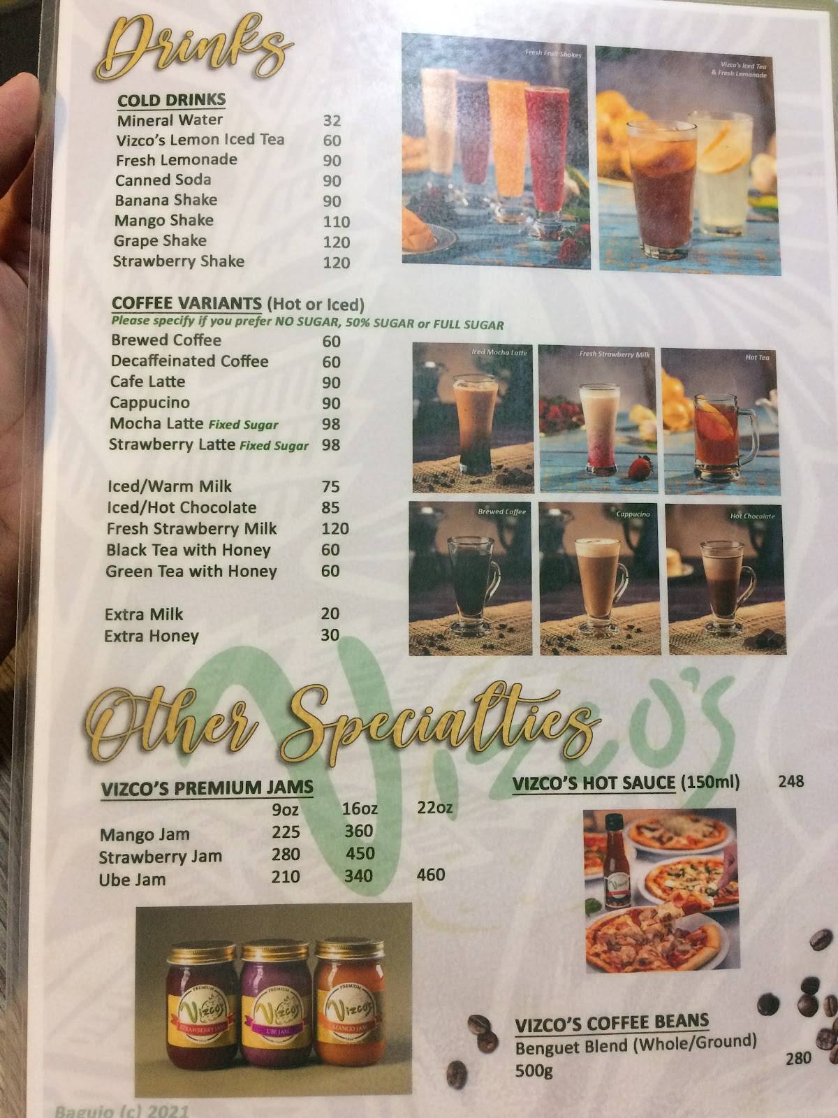 Menu at Vizco's Restaurant & Cake Shop, Baguio