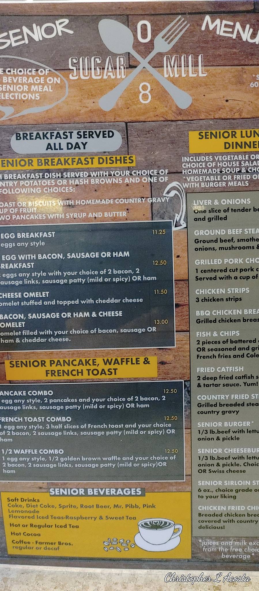 Menu at Sugar Mill restaurant, Bakersfield