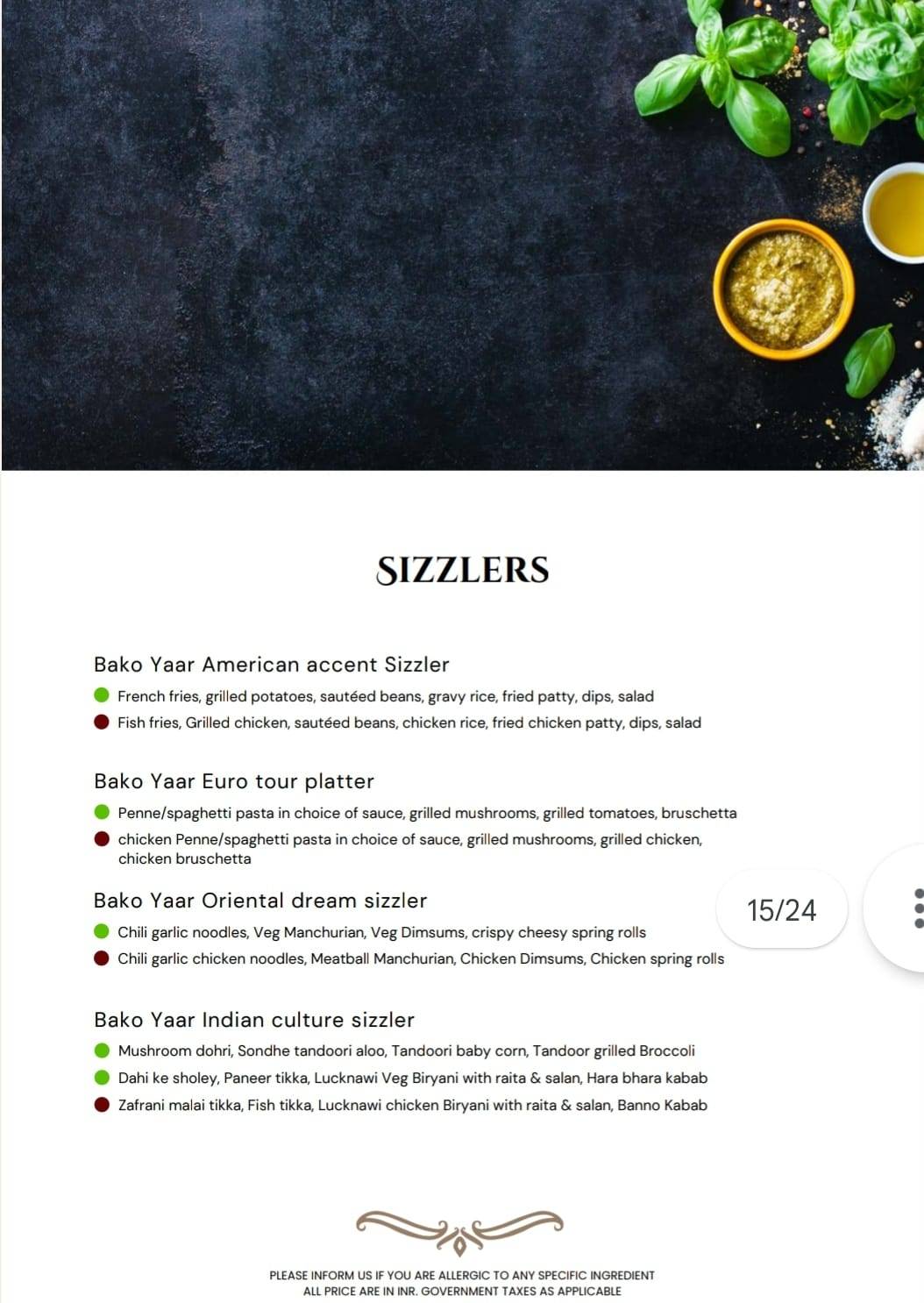 Menu at Bako Yaar, Greater Noida