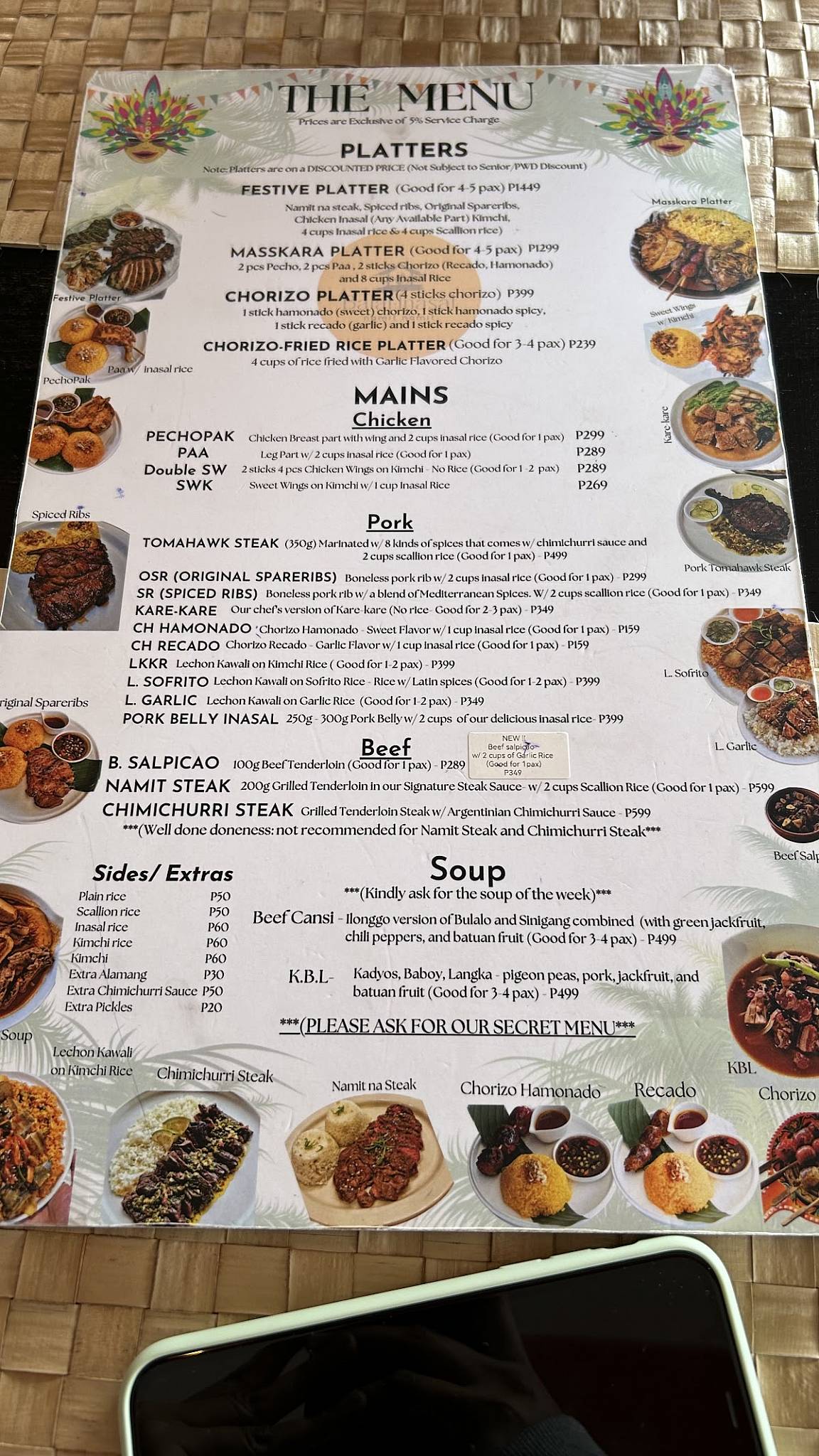 Menu at Balai Inasal Baguio restaurant, Baguio