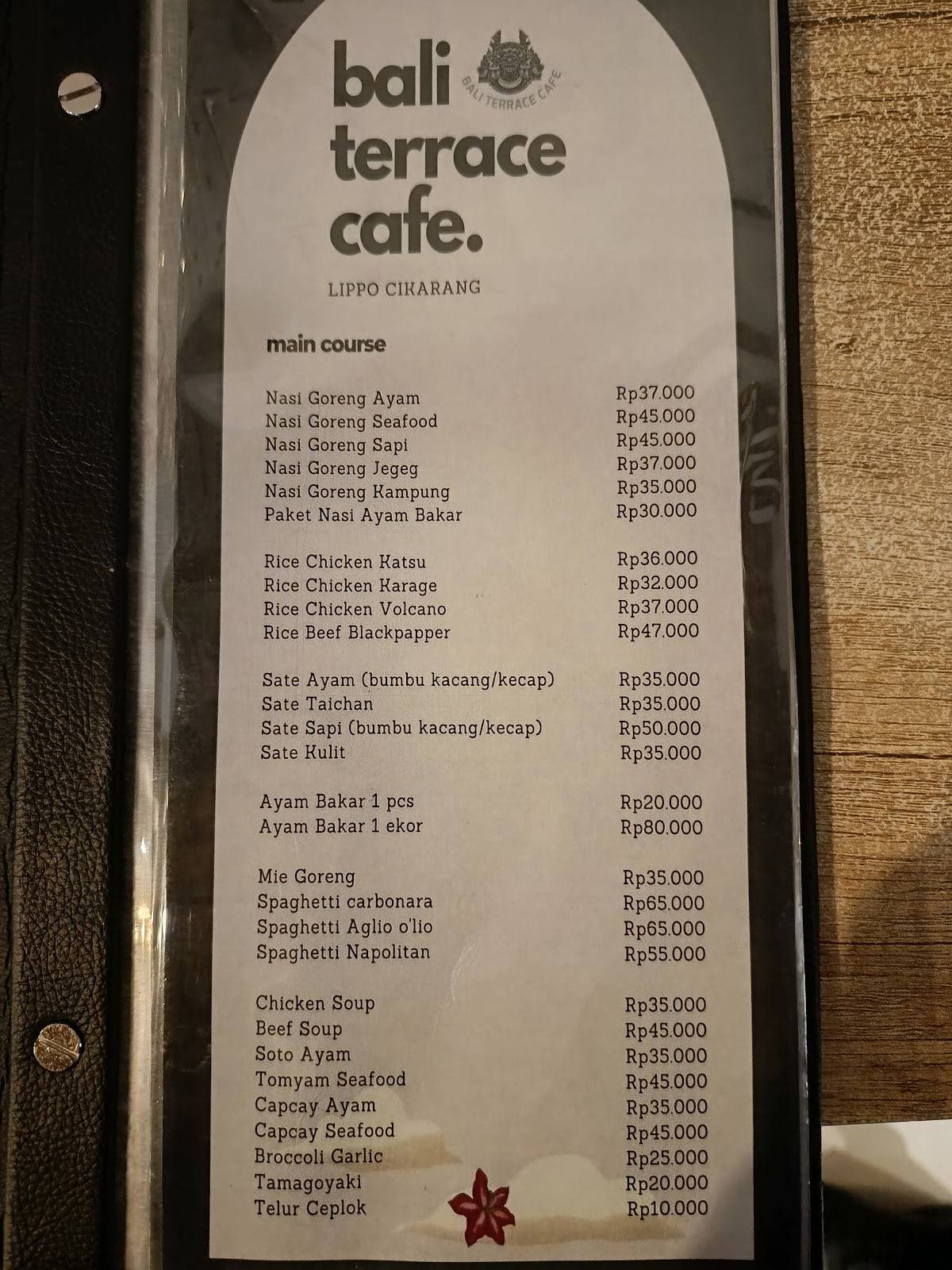 Carta de Bali Terrace Cafe Lippo Cikarang, Bekasi
