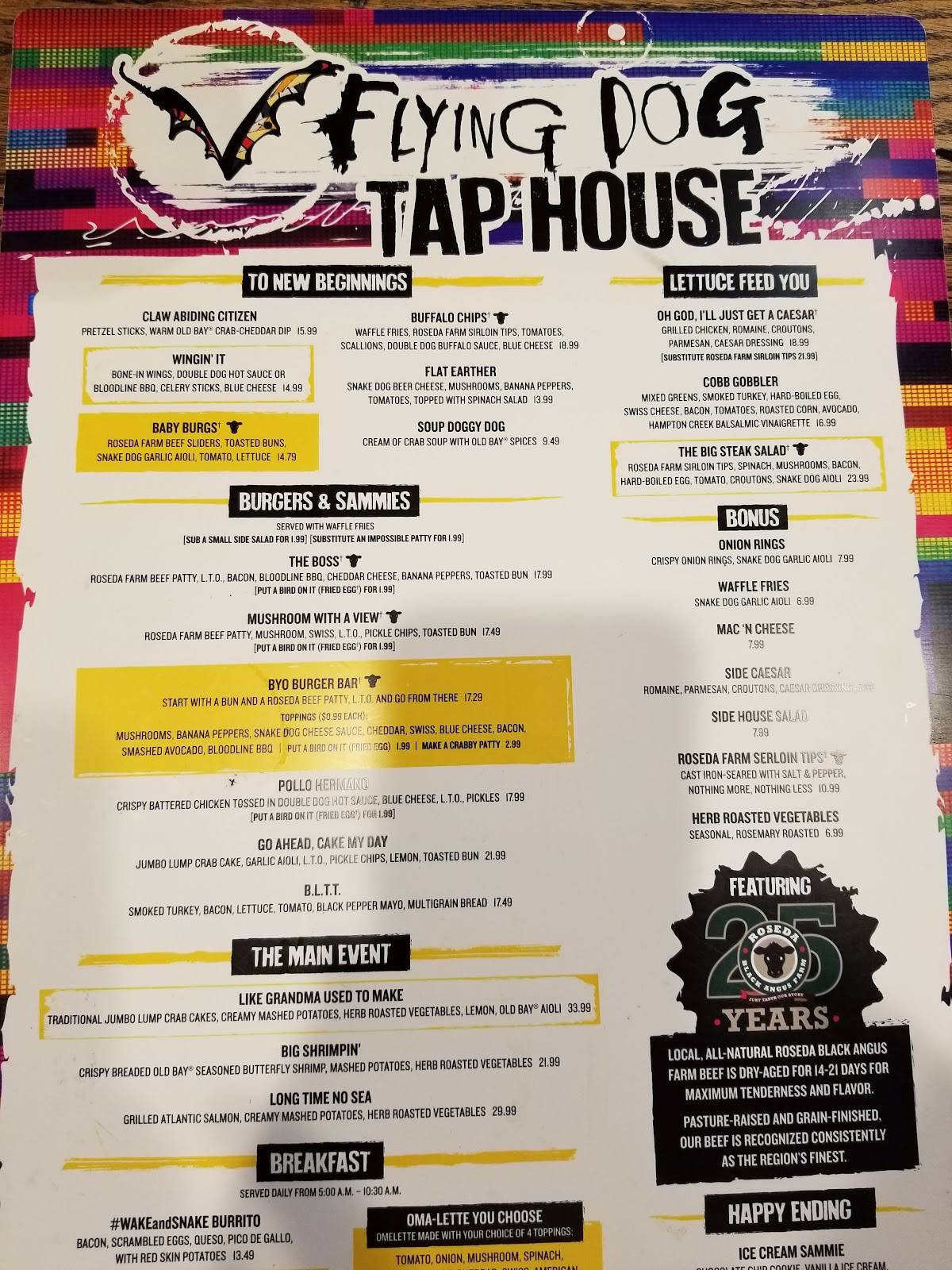 Menu at Flying Dog Tap House pub & bar, Baltimore, 7050 Friendship Rd