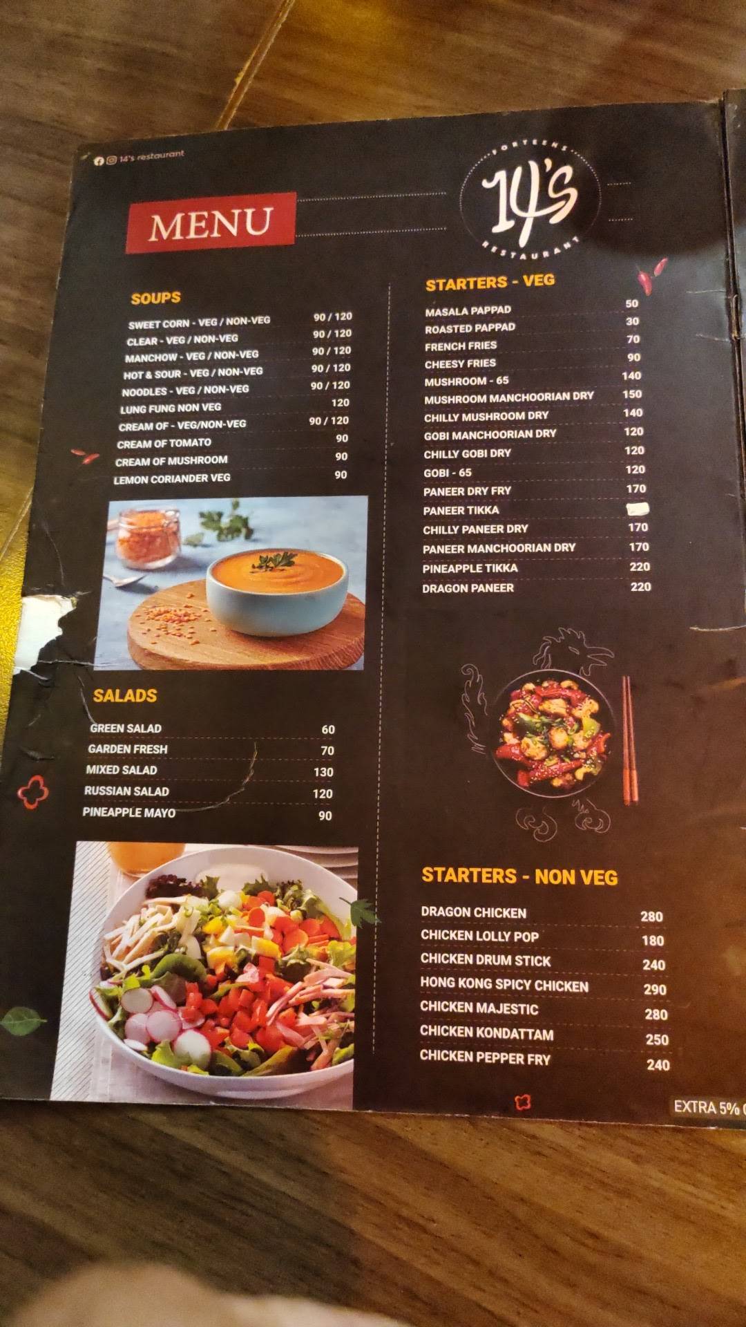 Menu at 14's Restaurant, Balussery