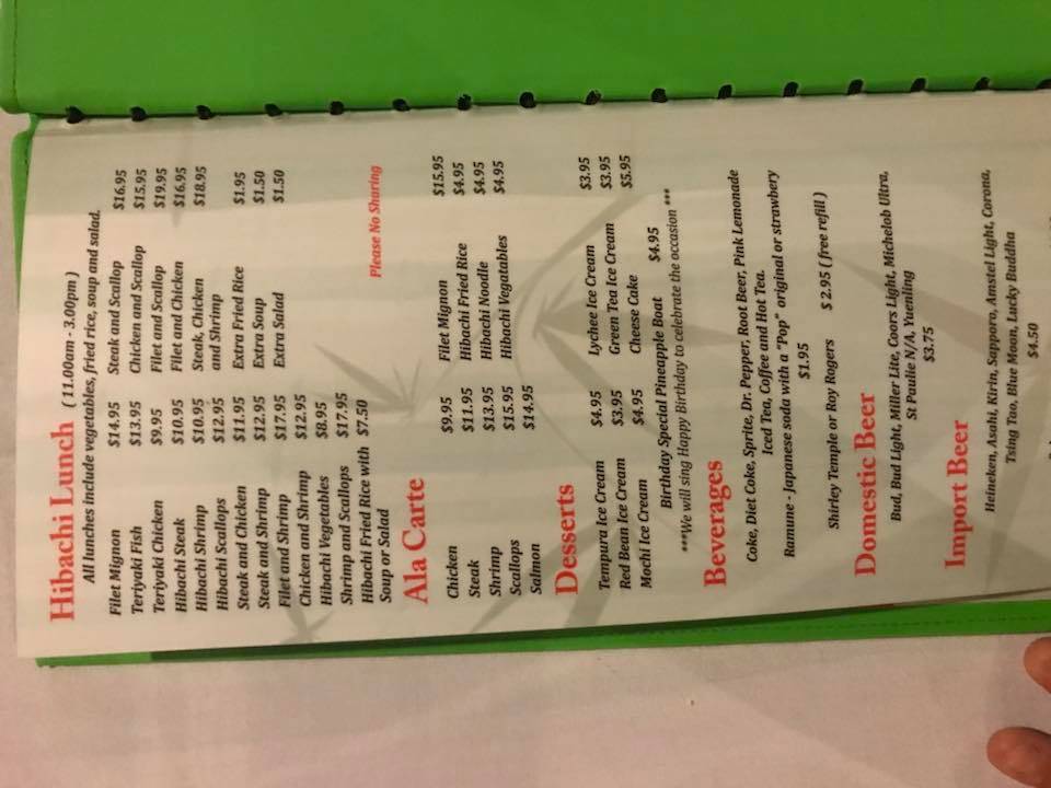 Menu at Bamboo Steakhouse & Sushi Bar, Mobile