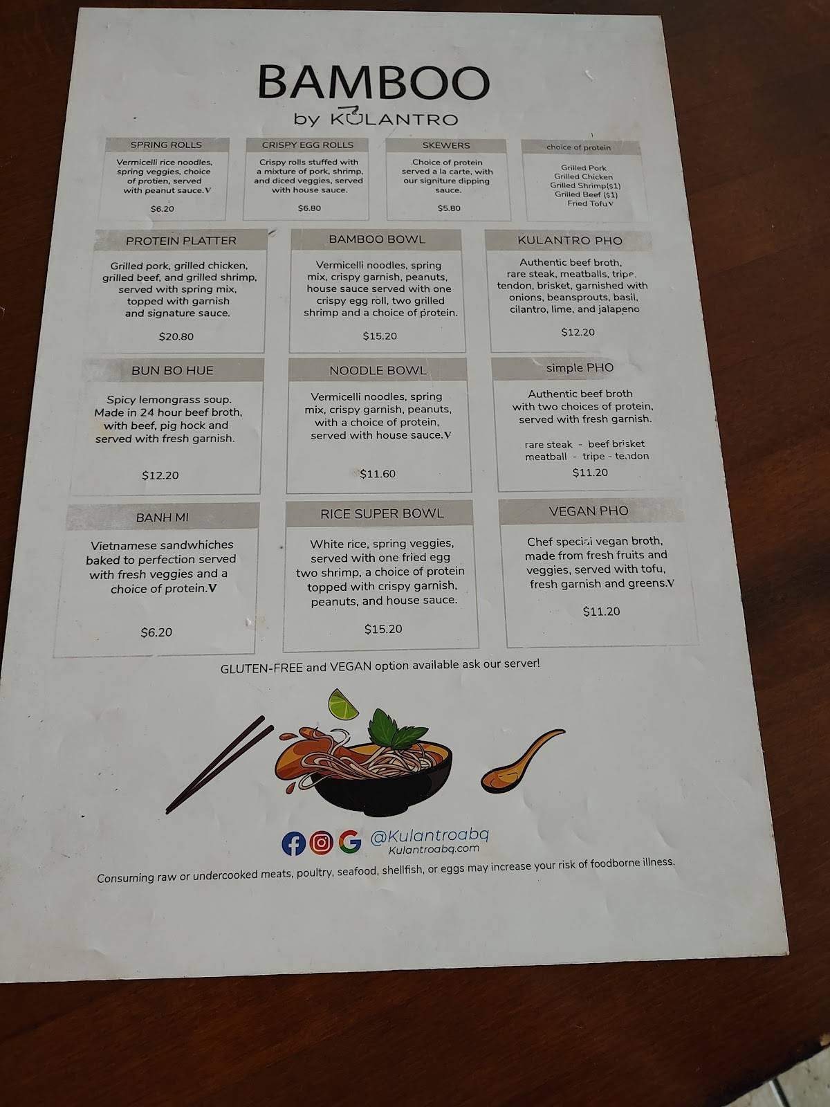 Menu at Bamboo by Kulantro restaurant, Albuquerque