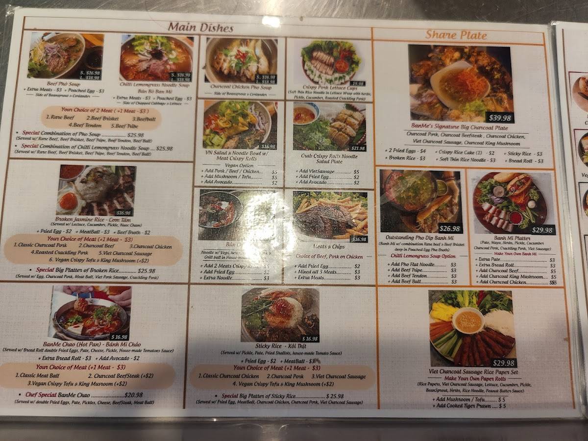 Carta del restaurante BanMe, Braddon