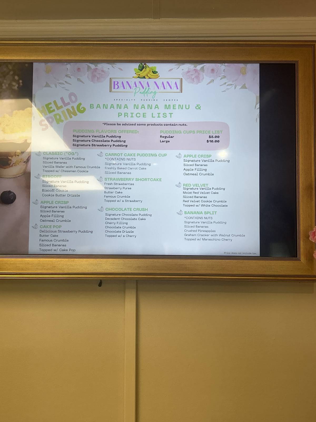 Menu at Banana Nana Pudding desserts, Jenkintown