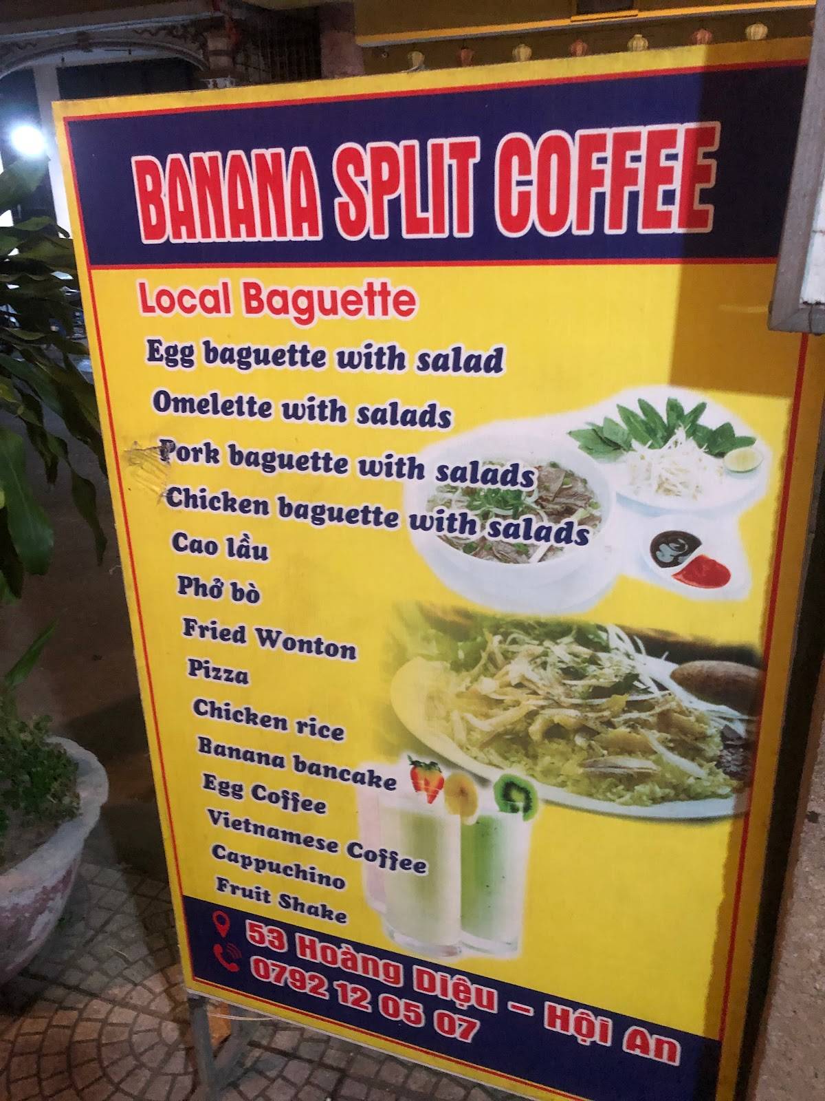 Menu at Banana split café pub & bar, Hoi An