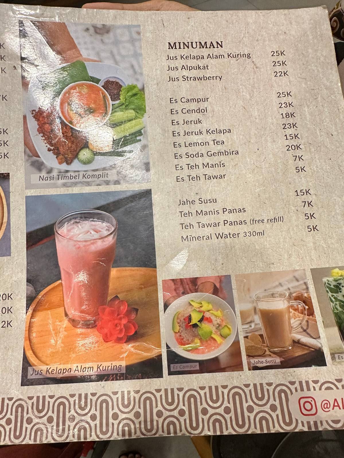 Menu at Resto Alam Kuring restaurant, Bandar Lampung