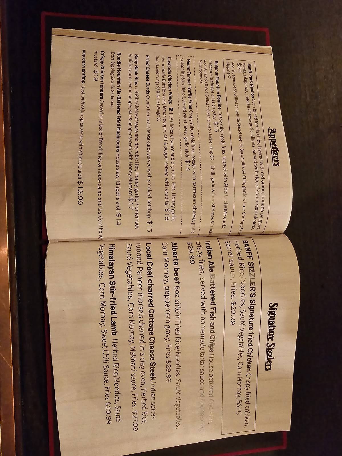Menu at Banff Sizzlers pub & bar, Banff