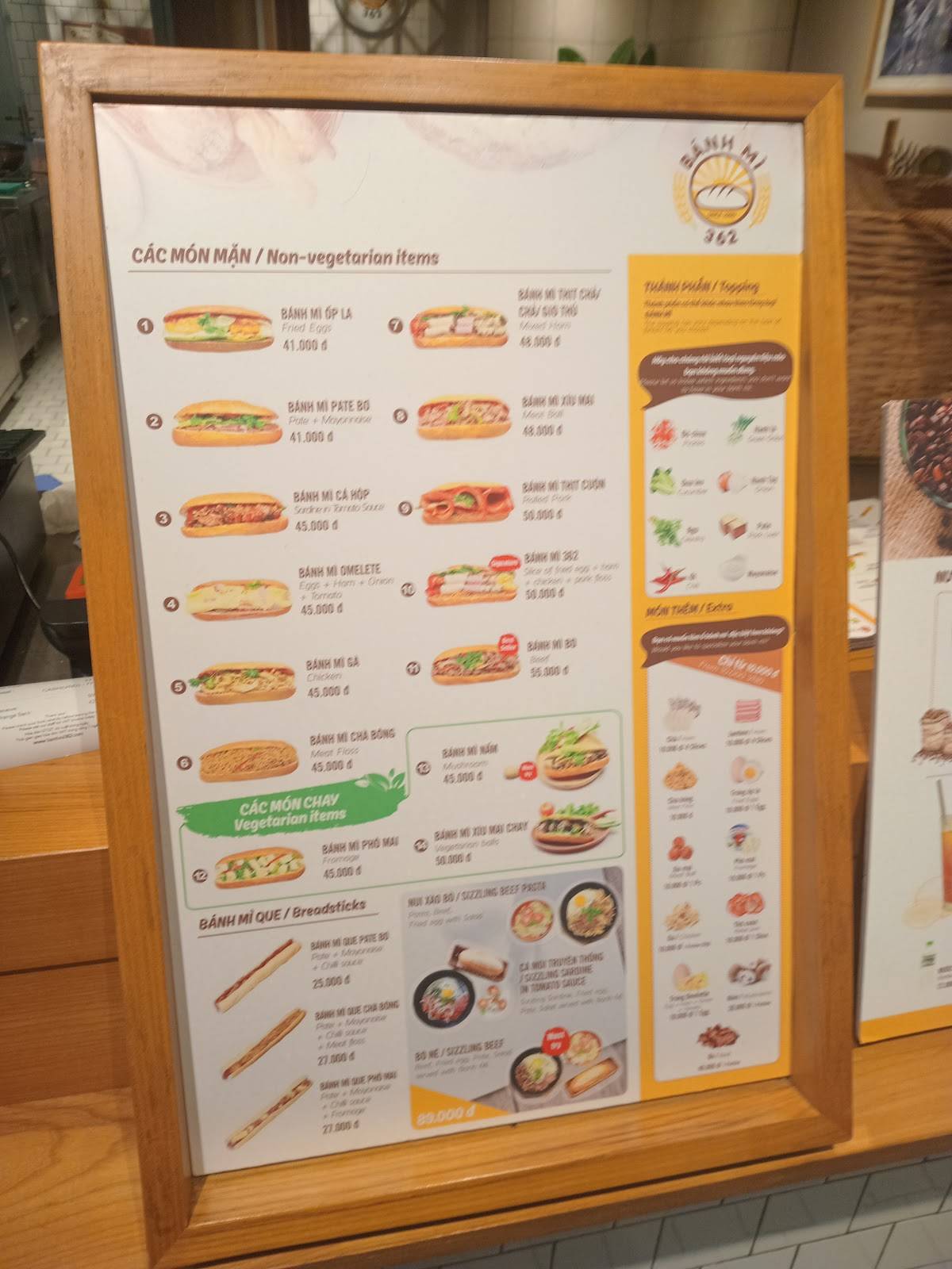 Menu at Banh Mi 362 fast food, Ho Chi Minh City, B2-00.06