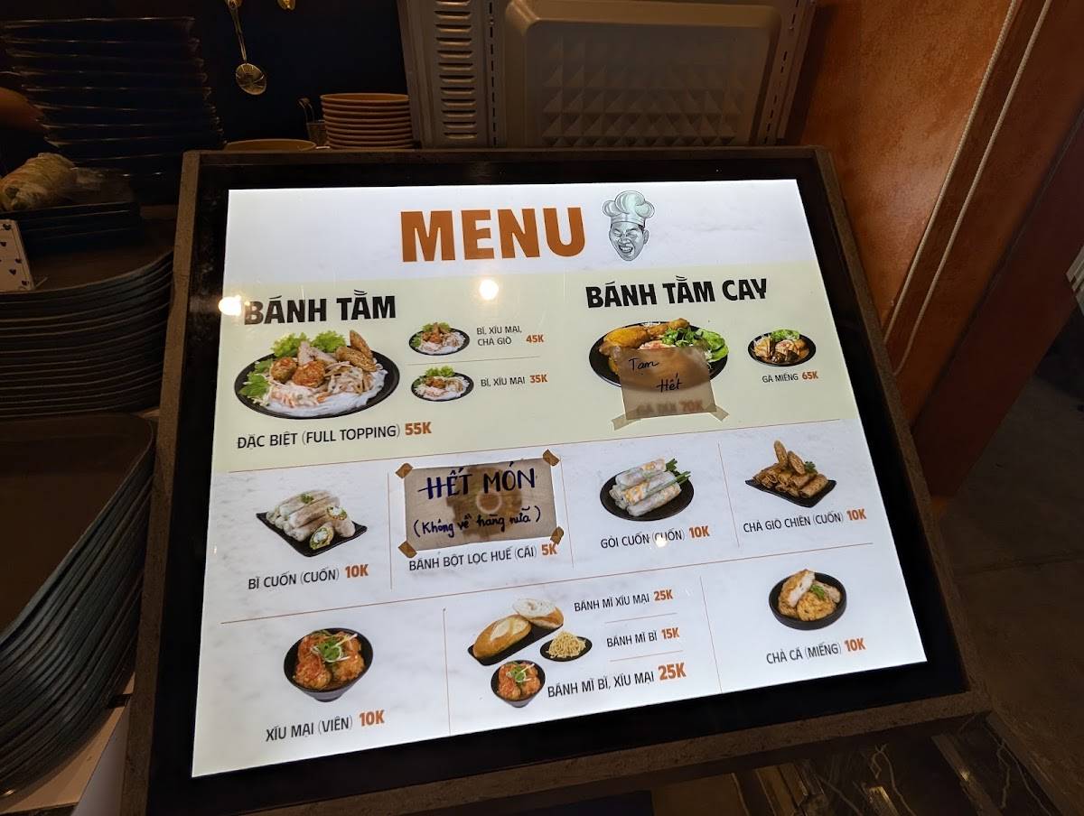 Menu at Bánh Tằm Thầy Ba cafe, Ho Chi Minh City