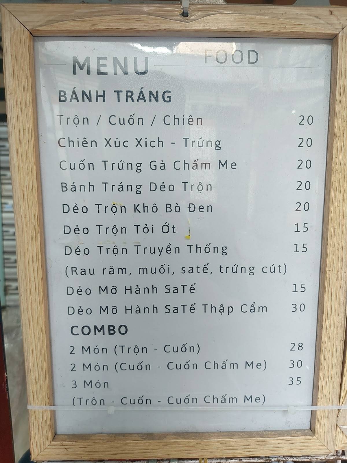 Menu at Bánh tráng Cô Vương restaurant, Ho Chi Minh City