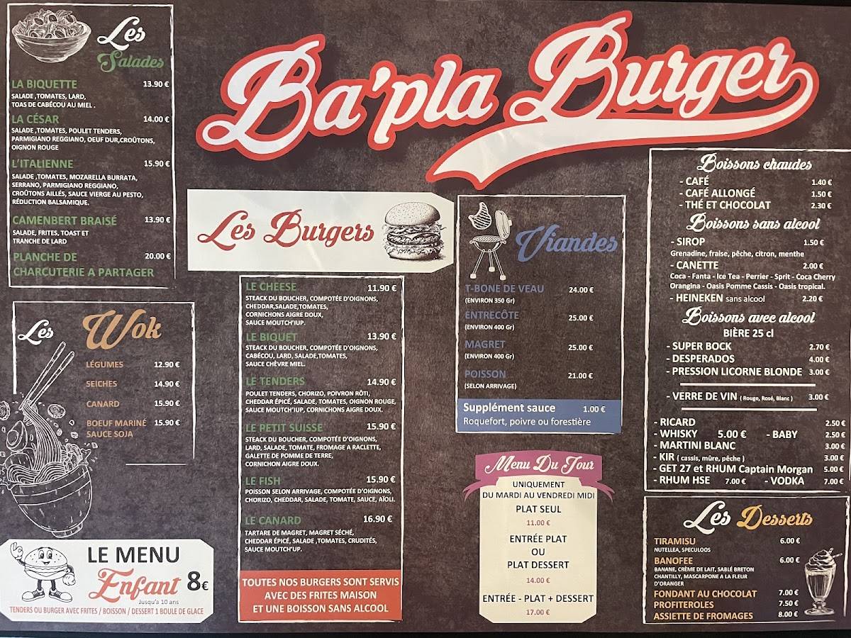 Menu au Ba'pla Burger restaurant, Graulhet
