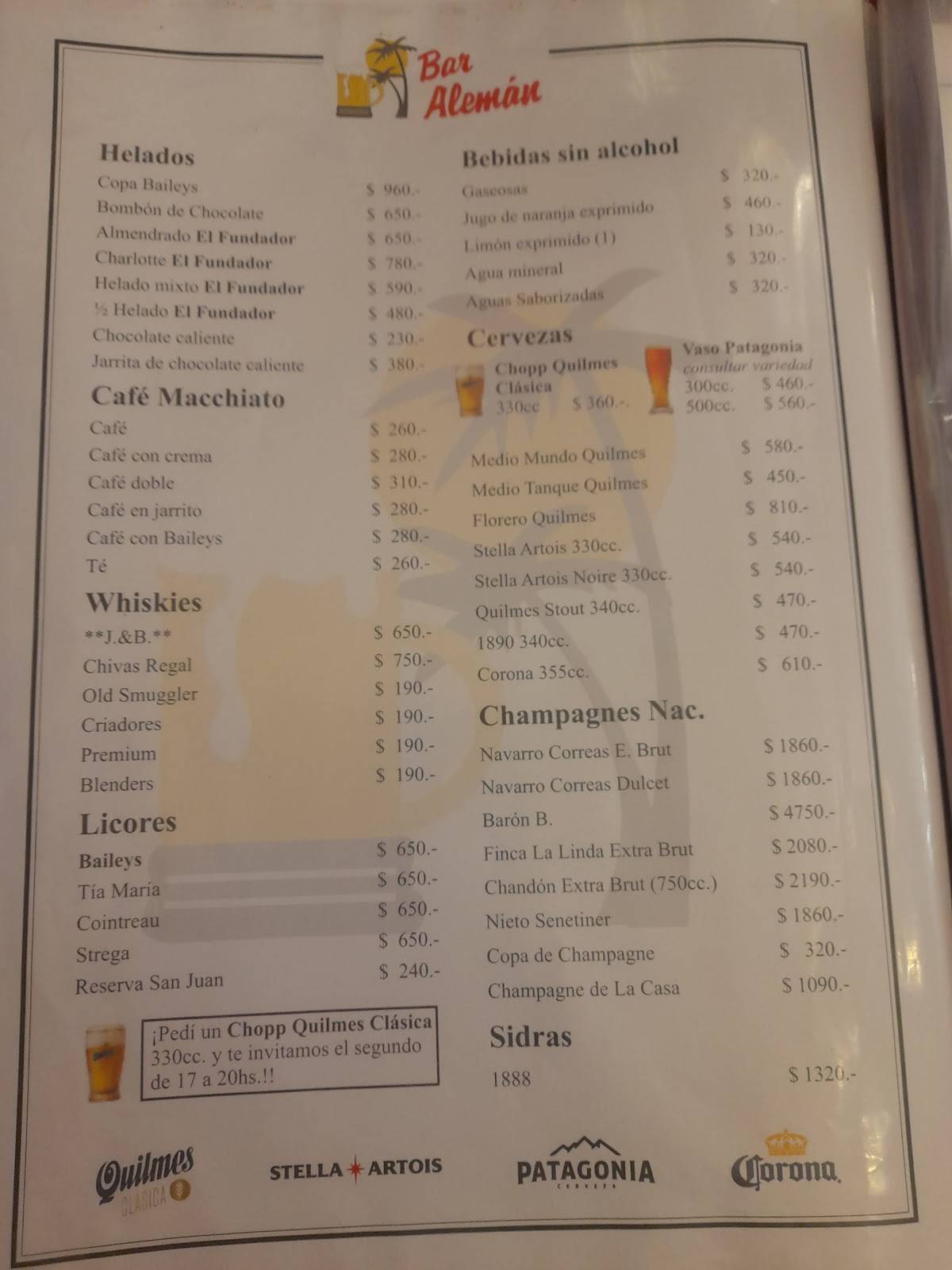 Carta de Bar Alemán, Buenos Aires, Av. 5992
