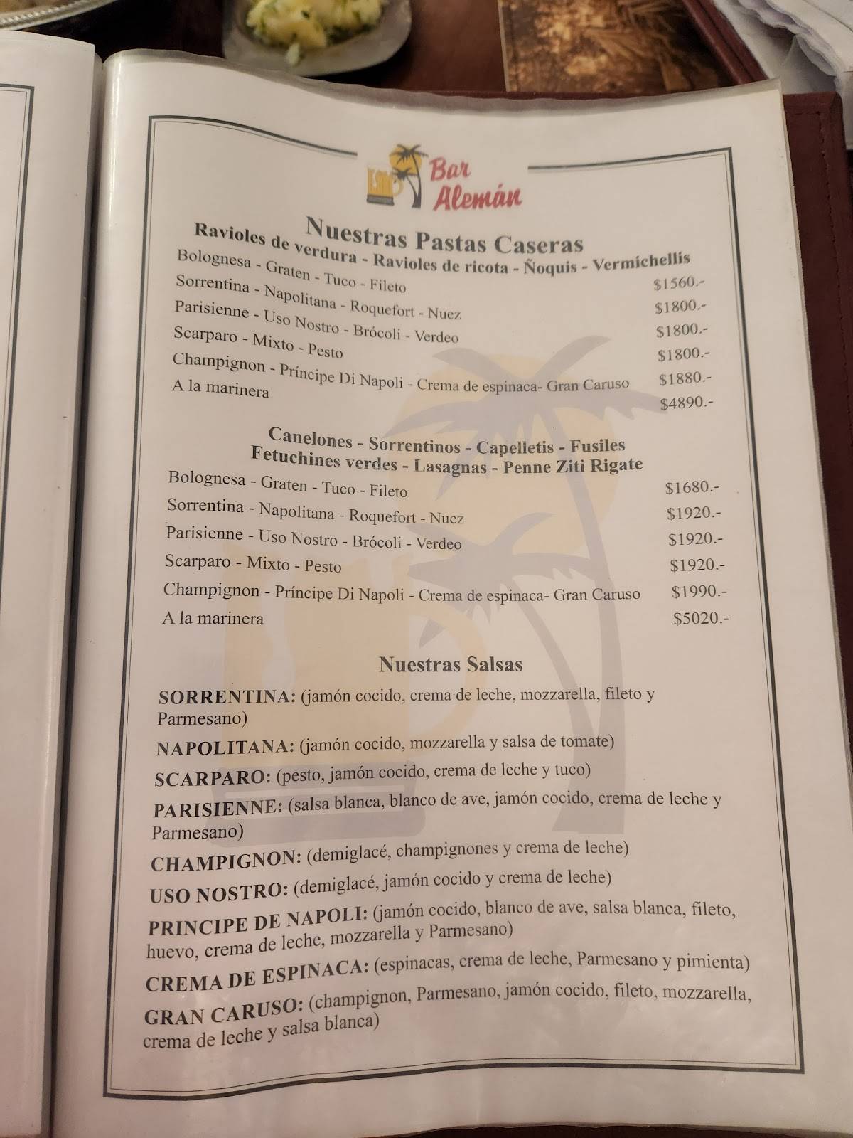 Carta de Bar Alemán, Buenos Aires, Av. 5992