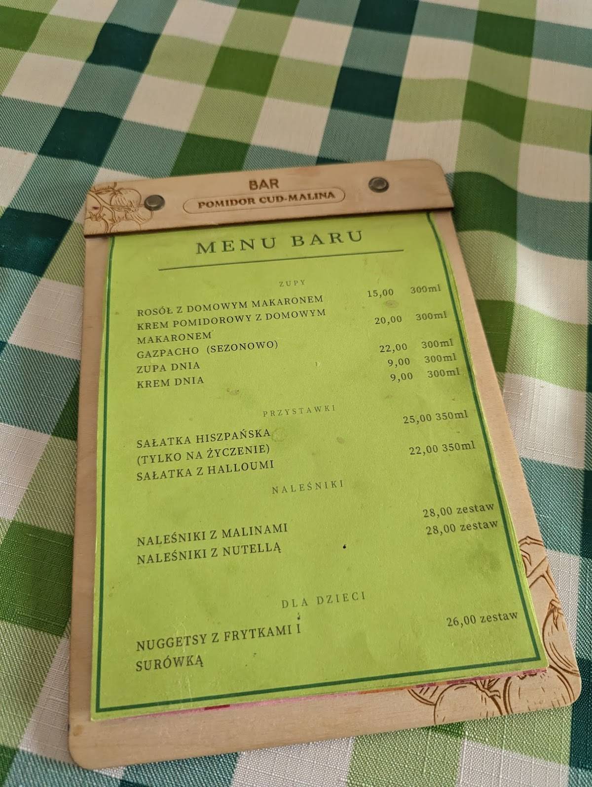 Menu at Bar Pomidor Cud-Malina, Elblag