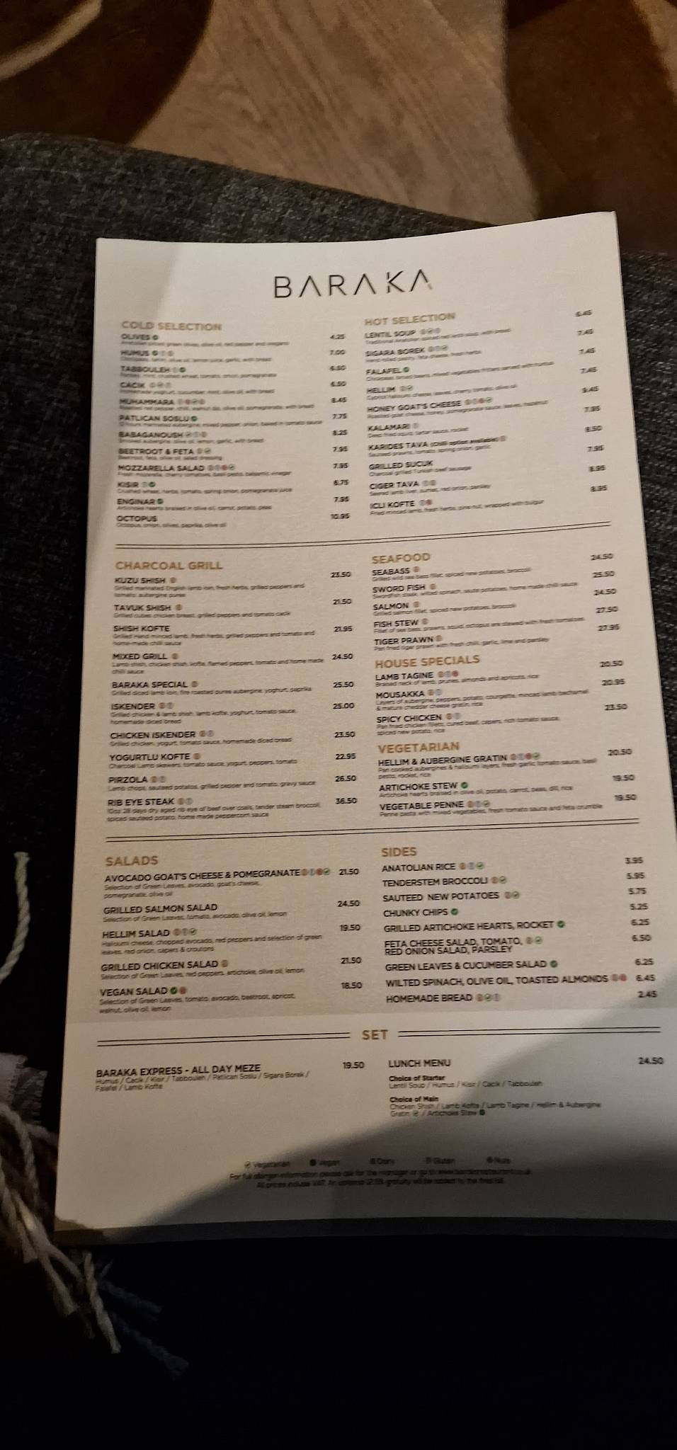 Menu at Baraka Restaurant London, London