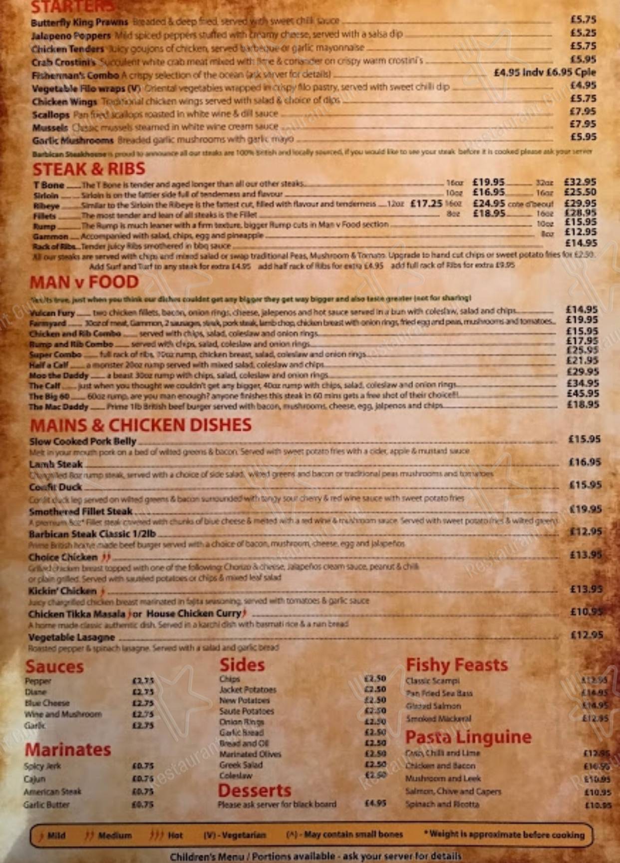 Menu at Barbican T Steakhouse Ltd, Plymouth