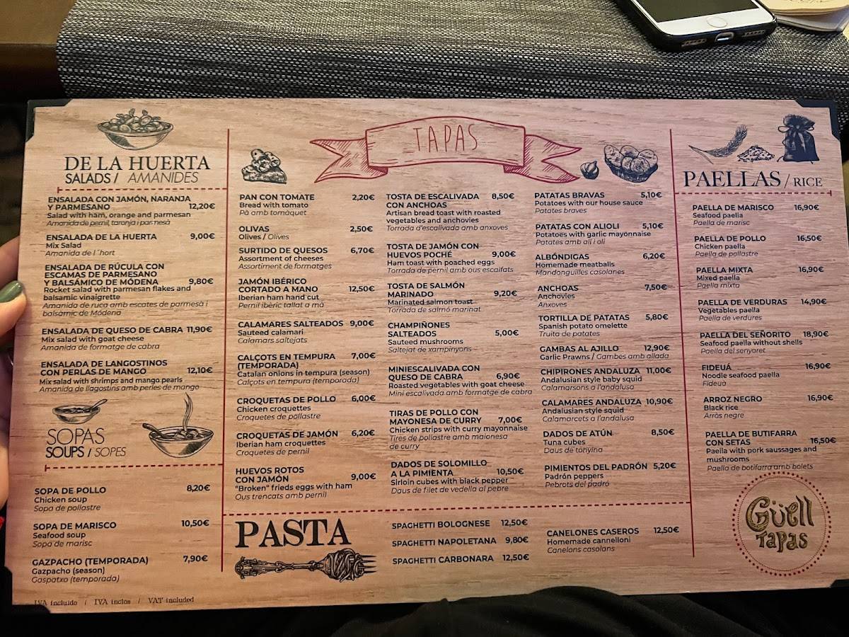 Menu at Cañete pub & bar, Barcelona, Carrer de la Unió