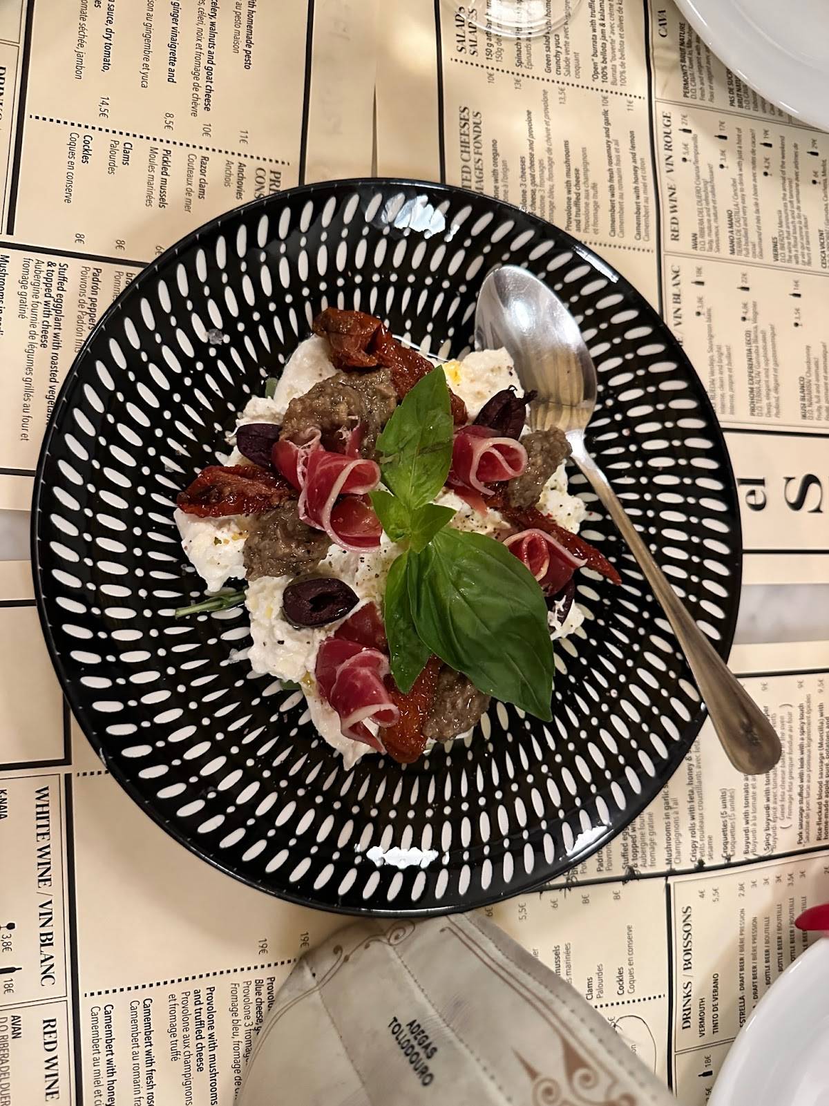 Menu at el SET restaurant, Barcelona, Carrer de l'Esparteria