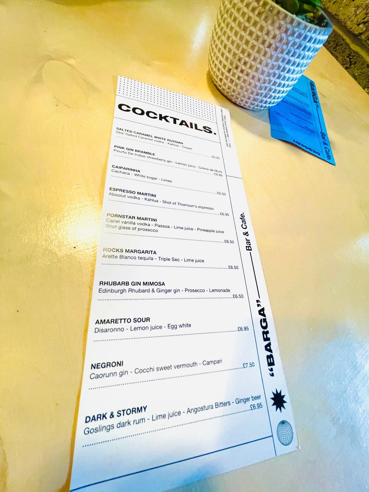 Menu at Barga, Paisley
